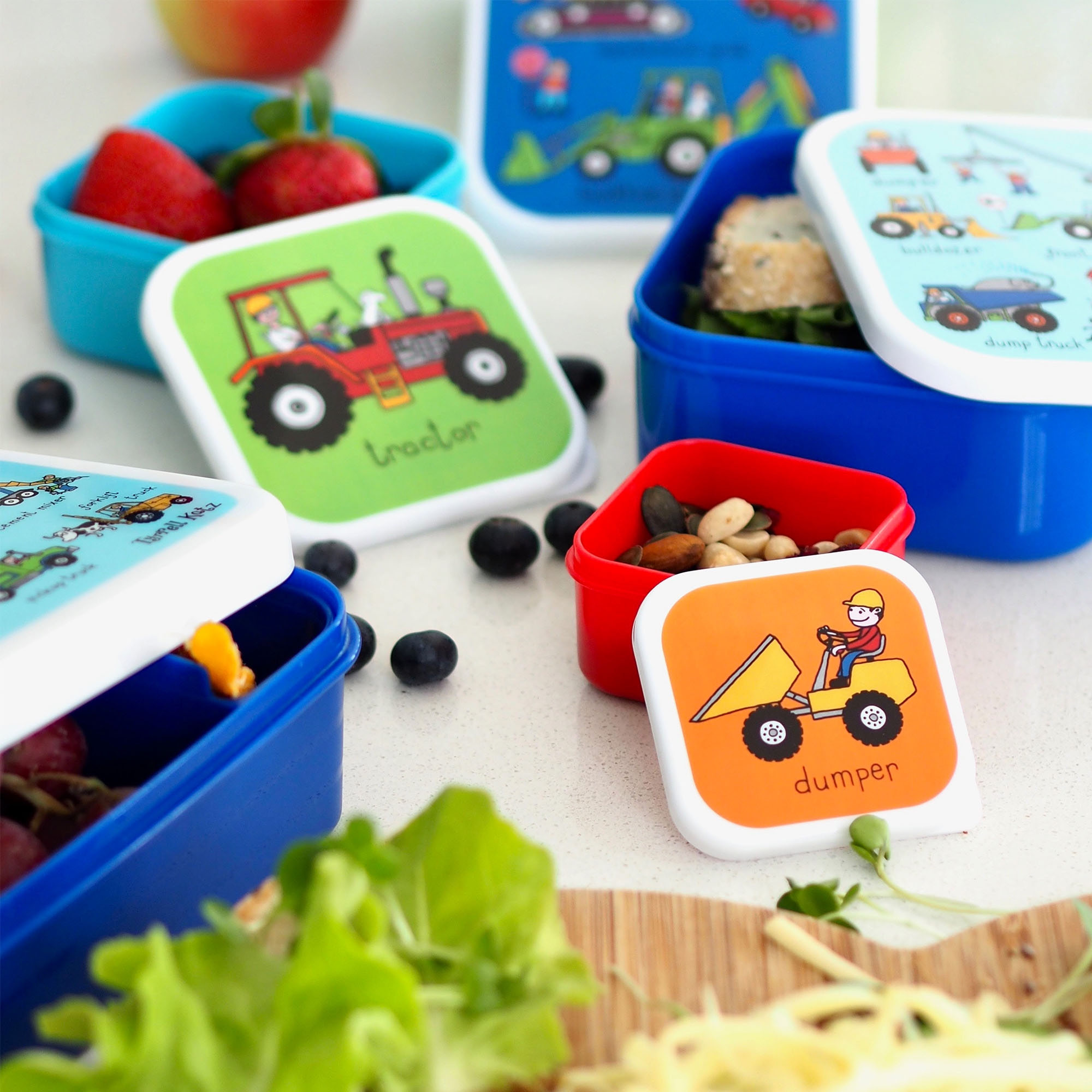Set of 4 Trucks Snack Boxes for Kids